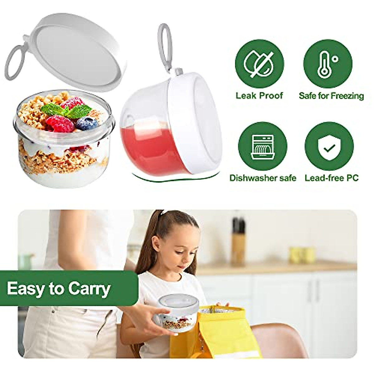 20oz Overnight Oats Containers with Lids,Oatmeal Container To Go with Lids and Spoon Leak-proof Overnight Oats Jars for Breakfast On The Go Cups (White)