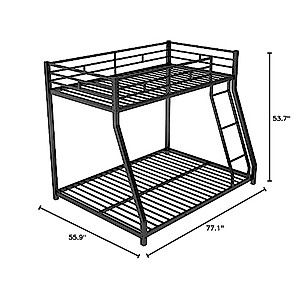 Lifeand Twin Over Full Bunk Bed with Metal Frame, Guardrail and Ladder, Space-Saving Design, Metal Bed for Kids&Teens,Black