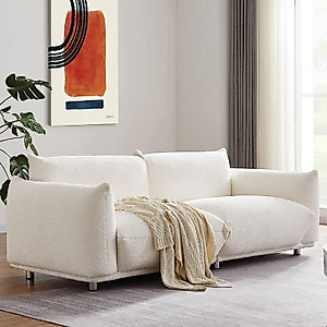 JSCHZ Comfy Couch Loveseat Sofa, Sherpa Teddy Oversized Loveseat Sofa Overstuffed Cloud Couch Extra Deep-Seat-Filled Couch for Small Spaces, Living Room, Apartment, (White)