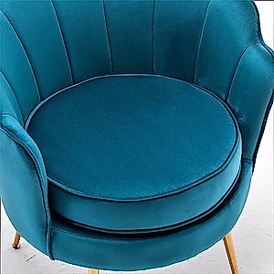 Container Furniture Direct Velvet Barrel Accent Chair with Scalloped Silhouette and Gold Metal Legs, Decorative Piece Suitable for Traditional, Modern, and Contemporary Spaces, Greenish Blue