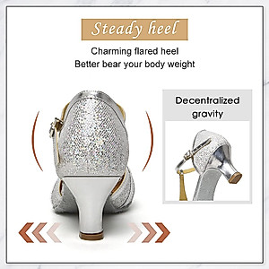 DKZSYIM Glitter Women Latin Dance Shoes Closed Toe Ballroom Salsa Tango Practice Performence Party Dancing Shoes,511-Silver-5,US 8.5
