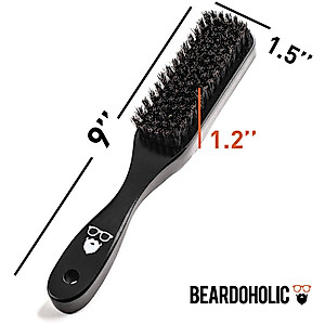Beardoholic Beard Brush Black - 100% Boar Bristles and Durable Bamboo Handle - Removes Tangles, Beard Dandruff, Ingrown Hairs and Detangles Loose Hairs with Ease - Long Lasting