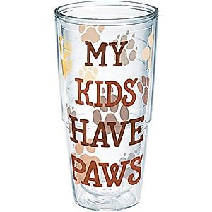 Tervis My Kids Have Paws Made in USA Double Walled Insulated Tumbler Travel Cup Keeps Drinks Cold & Hot, 24oz - No Lid, Clear