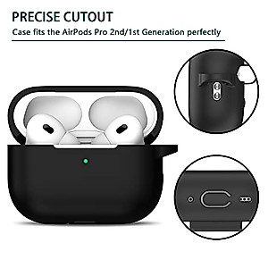 R-fun AirPods Pro 2nd/1st Generation Case Cover with Cleaning kit and 4 Pairs Replacement Ear Tips(XS/S/M/L), Full Protective Silicone for Apple AirPods Pro 2022/2019 Charging Case - Black