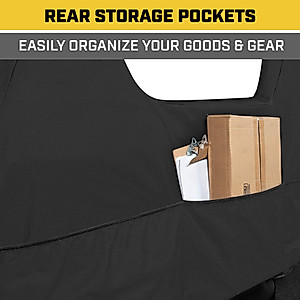 Caterpillar Custom Fit Front Bench Seat Cover with Utility Pockets for Ford F250 / F350 / F450 / F550 (1999-2007) - Durable Black Oxford Super Duty Interior Truck Seat Cover