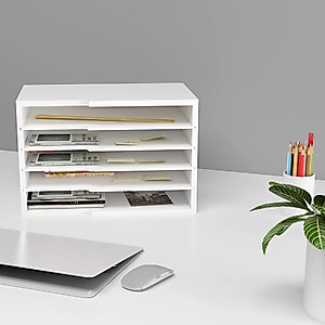 LAPTAIN Desktop File Sorter with 4 Adjustable Shelves for Home and Office, Paper Letter Tray Organizer Wall Mount, White