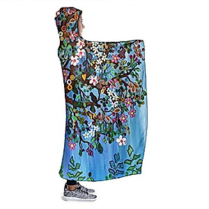 321DESIGN Blue Tree of Life Wearable Blanket Fleece Hooded Robe Cloak Throw Quilt Poncho Microfiber Sherpa Plush Warm Wrap Multiple-Size Adult(80"x60"in)