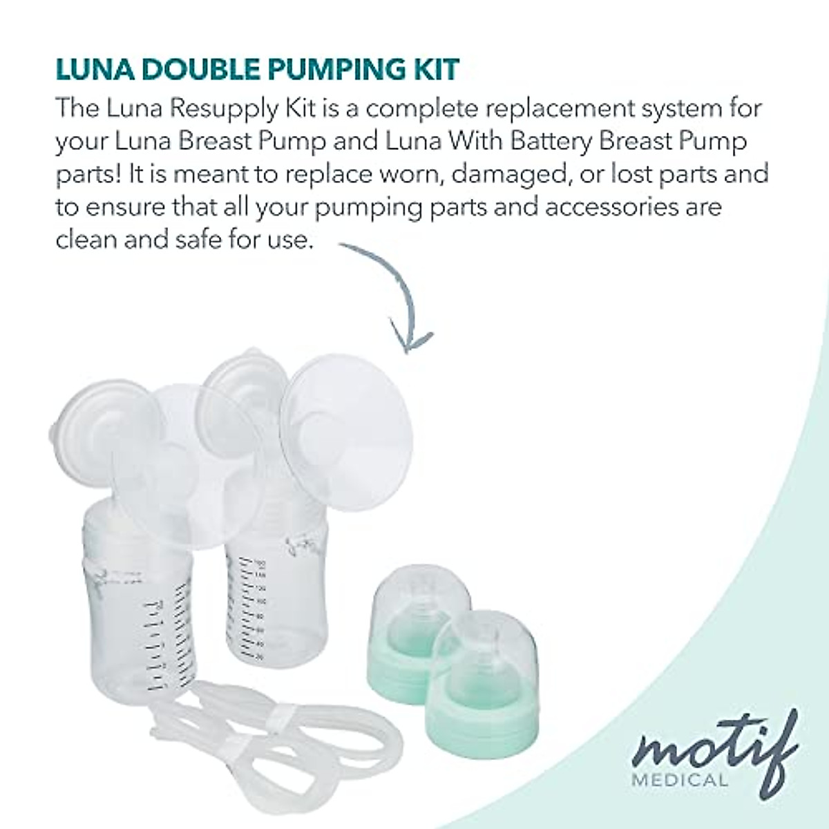 Motif Medical, Luna Double Pumping Kit, Replacement Parts for Breast Pump - Medium 24mm
