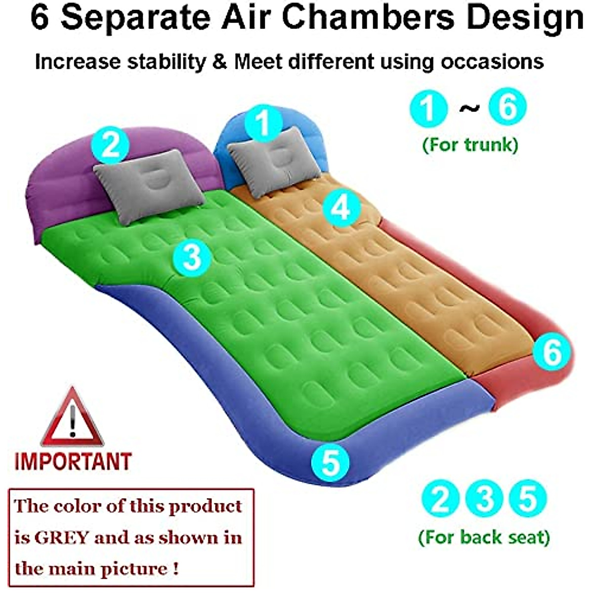 SAYGOGO SUV Air Mattress Camping Bed Cushion Pillow - Inflatable Thickened Car Air Bed with Air Pump Portable Sleeping Pad Mattress for Home Car Travel Camping Upgraded Version - Grey