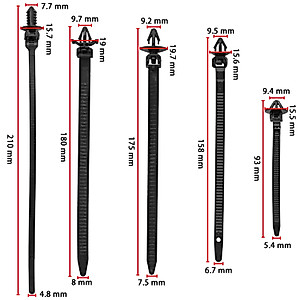 95 PCS Car Moulding Wire Harness Loom Routing Clips Fender Flare Panel Blind Rivets Rocker Clips Assortment Black Nylon for Jeep Wrangler JK 2007-2015 68039280-AA Ford GMC Chevrolet