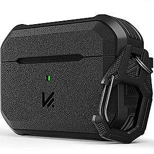 KMMIN Compatible for AirPods Pro Case Cover, Full-Body Rugged Hard Shell Protective Shockproof Case Cover with Carabiner for Apple AirPod Pro Support Wireless Charging[Front LED Visible], Black