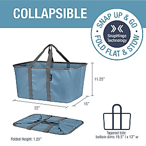 CleverMade Collapsible Laundry Tote, Denim/Charcoal 2PK - 50L (13 Gal) Collapsible Laundry Baskets with Sturdy Pop-Up Wire Frame and Long Carry Handles - Space-Saving Collapsible Hamper