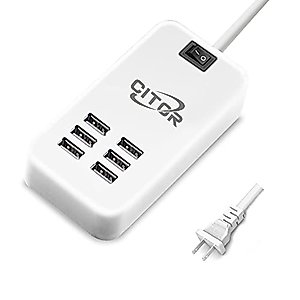 Multi USB Charger, 6 Port USB Charging Station for Multiple Devices, Phone, Tablet, Power Strip with ON/Off Switch (White)