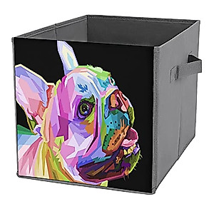 DamTma Colorful French Bulldog Collapsible Storage Bins Fantastic French Bulldog Fabric Storage Cubes with Handles Basket Storage Organizer for Shelves Closet Bedroom Living Room 10.6 in