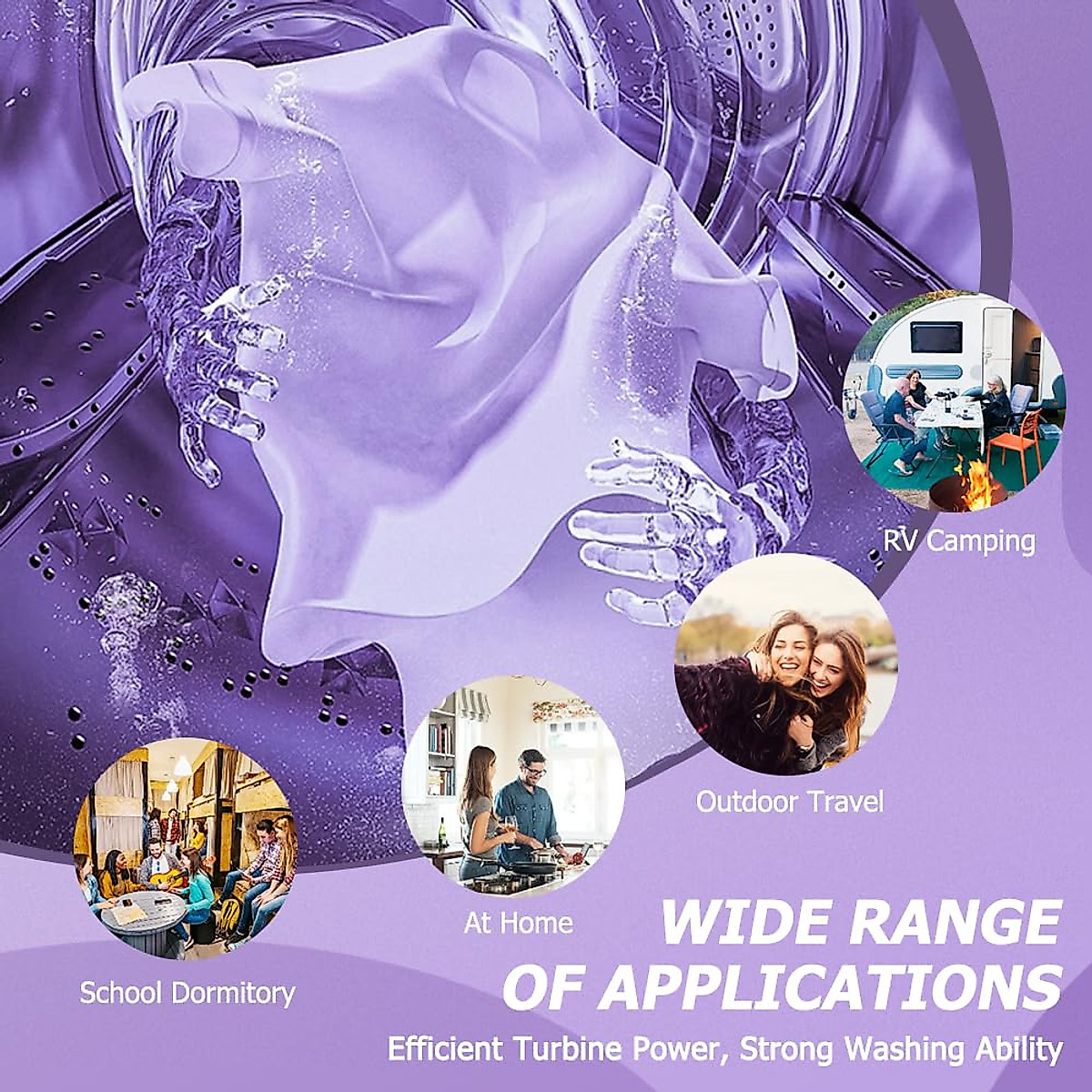 Portable Washing Machine, 11L Large Capacity Washing Machine, Mini Foldable Washer for Deep Cleaning of baby clothes and underwear, Small Washer with 3 Modes for Dormitories, RV, Apartments.(Purple)