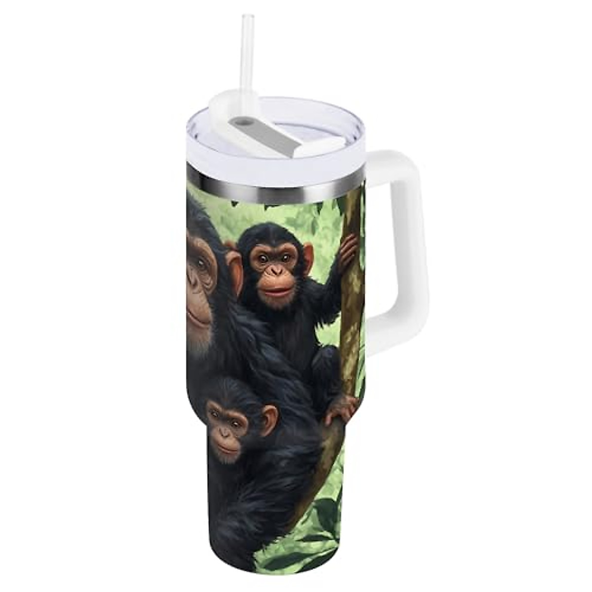 Nexawaveo Cold Cup Monkeys on Tree XL Insulated Tumbler with Handle Lid Straw 30-40 oz Reusable Cupholder Friendly Water Bottle