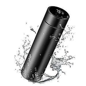 BestJenara Insulated Water Bottle with LED Display Coffee Vacuum Thermos Bottle Keep Drinks Hot or Cold for Travel School Office (Black, 17 fl oz)