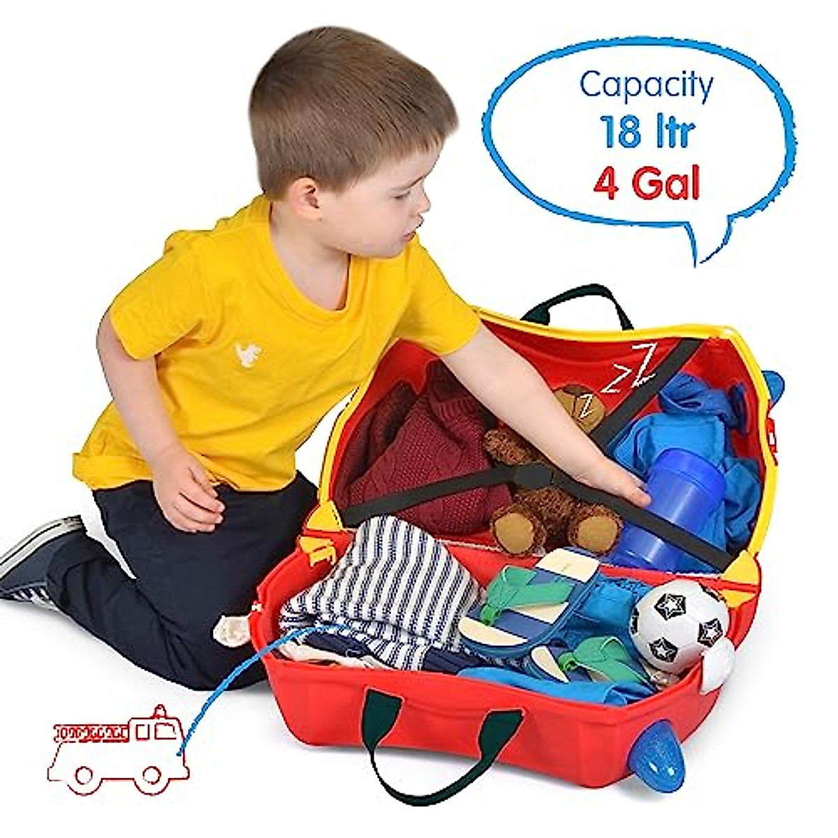 Trunki Kids Ride-On Suitcase & Toddler Carry-On Airplane Luggage for Children Aged 3-6 : Frank Fire Truck Red