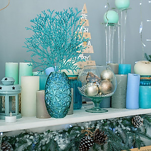 Winlyn 15 Pcs Teal Glitter Artificial Cedar Picks Sprays Christmas Floral Picks Faux Cedar Branches Stems Teal Christmas Tree Picks 15.4" H for Floral Arrangement Wreath Swag Winter Centerpiece