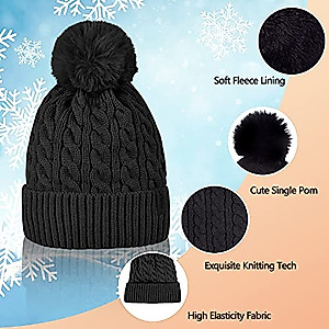 Womens Winter Beanie Hat Scarf and Gloves Set Girls Cable Beanies with Pompom Infinity Scarf Knitted Touch Screen Gloves Sets Ladies Black Knit Thick Warm Soft Fleece Lined Thermal Cap
