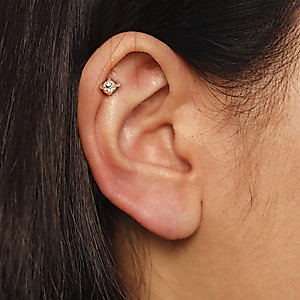 COCHARM 14K Gold Cartilage Earring Stud Yellow Gold 16g Flat Back Cartilage Stud 14K Solid Gold Push in Cartilage Piercing Stud Planet Labret Stud Gold Medusa Studs