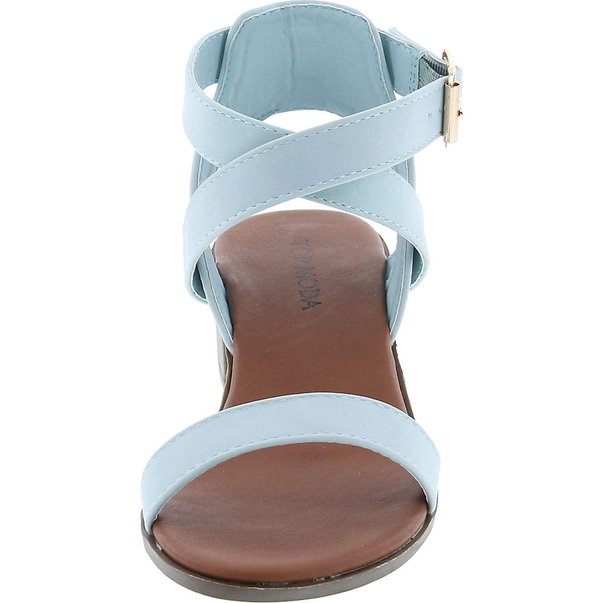 TOP Moda Vision-75 Women's Ankle Wrap Adjustable Buckle Stacked Chunky Heel Sandal,Light Blue,5.5