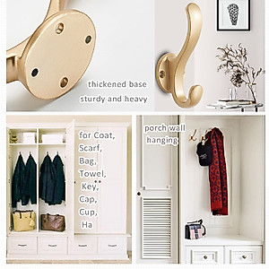 WASYPLSFOI Wall Hooks Over Door Key Towel Coat Hat Purse Hanger Holder Rack Double Hooks Heavy Duty for Wall Bathrooms Hanging Hooks, 5 Pack Gold