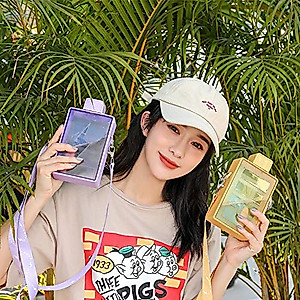 YunQin 450ML Creative Summer Plastic Cup, Outdoor Convenient Large Capacity Rectangular Juice Cup for Girls, Cute Lightning Water Bottle (Purple)