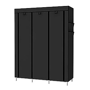 UDEAR Portable Wardrobe Closet Clothes Organizer Non-Woven Fabric Cover with 6 Storage Shelves, 2 Hanging Sections and 4 Side Pockets，Black