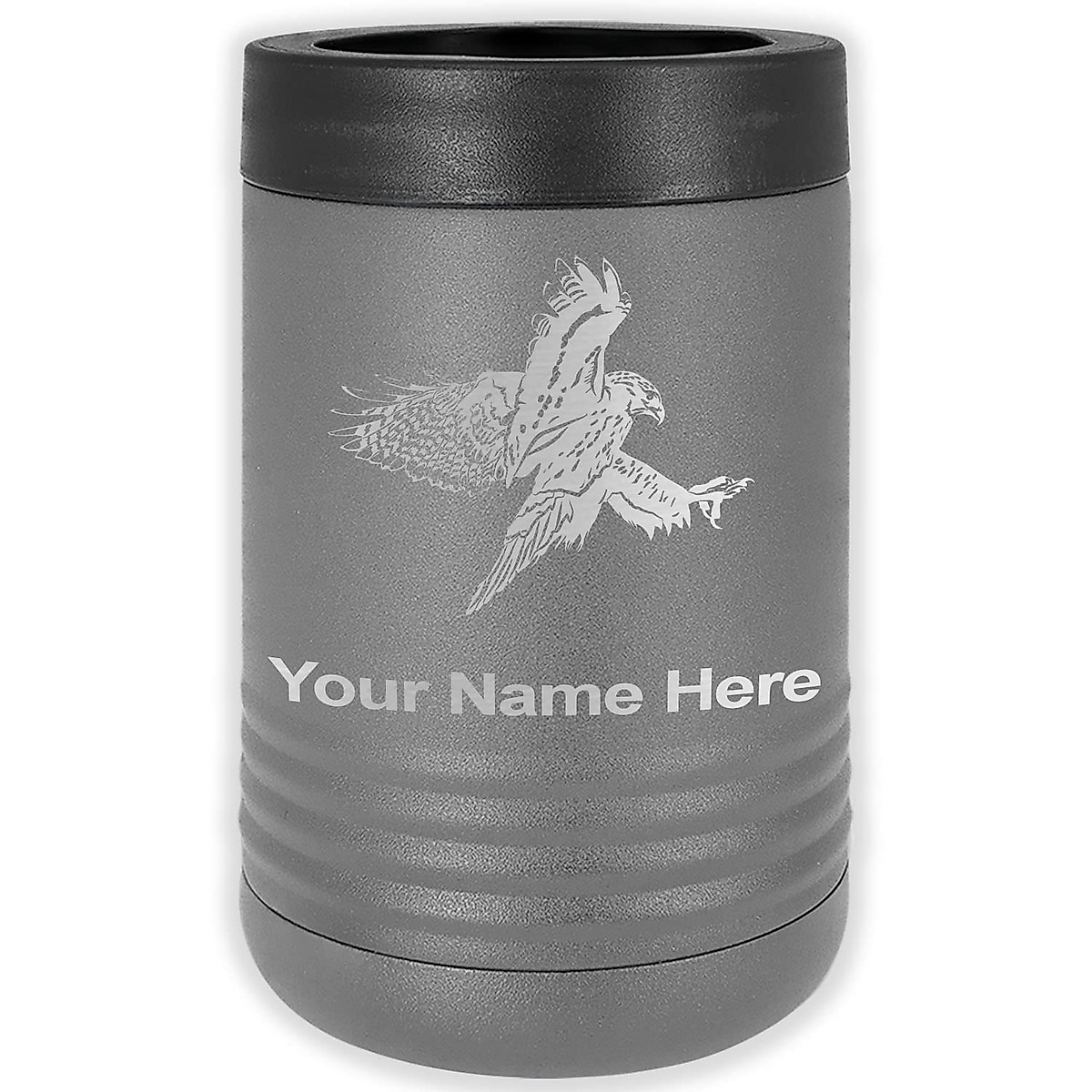 LaserGram Double Wall Insulated Beverage Can Holder, Hawk, Personalized Engraving Included (Standard Can, Gray)