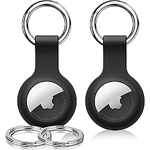 Fannoday Airtag Case 2 Pack, Airtag Holder Black Silicone Item Finder, Durable Air Tag Keychain Shockproof Tracker Protection for Backpack Luggage Suitcase Dogs Cats Tracking Accessories