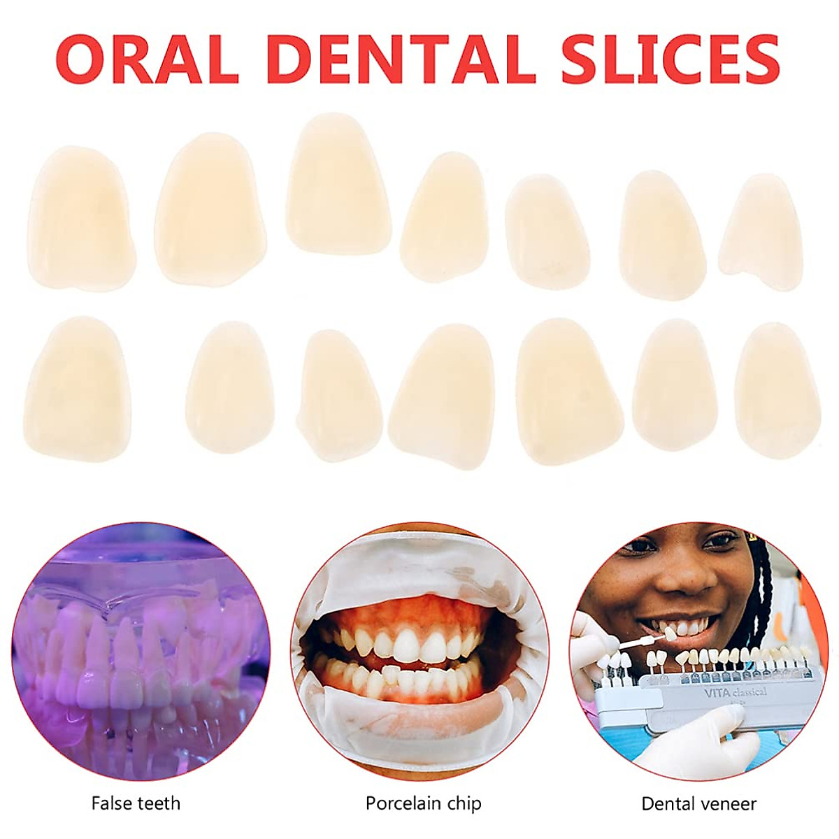 FOMIYES Temporary Crown, 200Pcs Temporary Cap, Dental Acrylic Resin Temporary Crown Veneers Material Temporary Repair Kit Replacements for Missing Broken Fake Teeth Beige