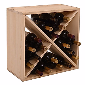 24 Bottles Holder Wine Rack Solid Wood Stackable Storage Cube Tabletop Champagne