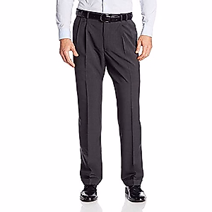 Van Heusen mens Big and Tall Stretch Traveler Cuffed Crosshatch Pleated pants, Grey, 44W x 32L US