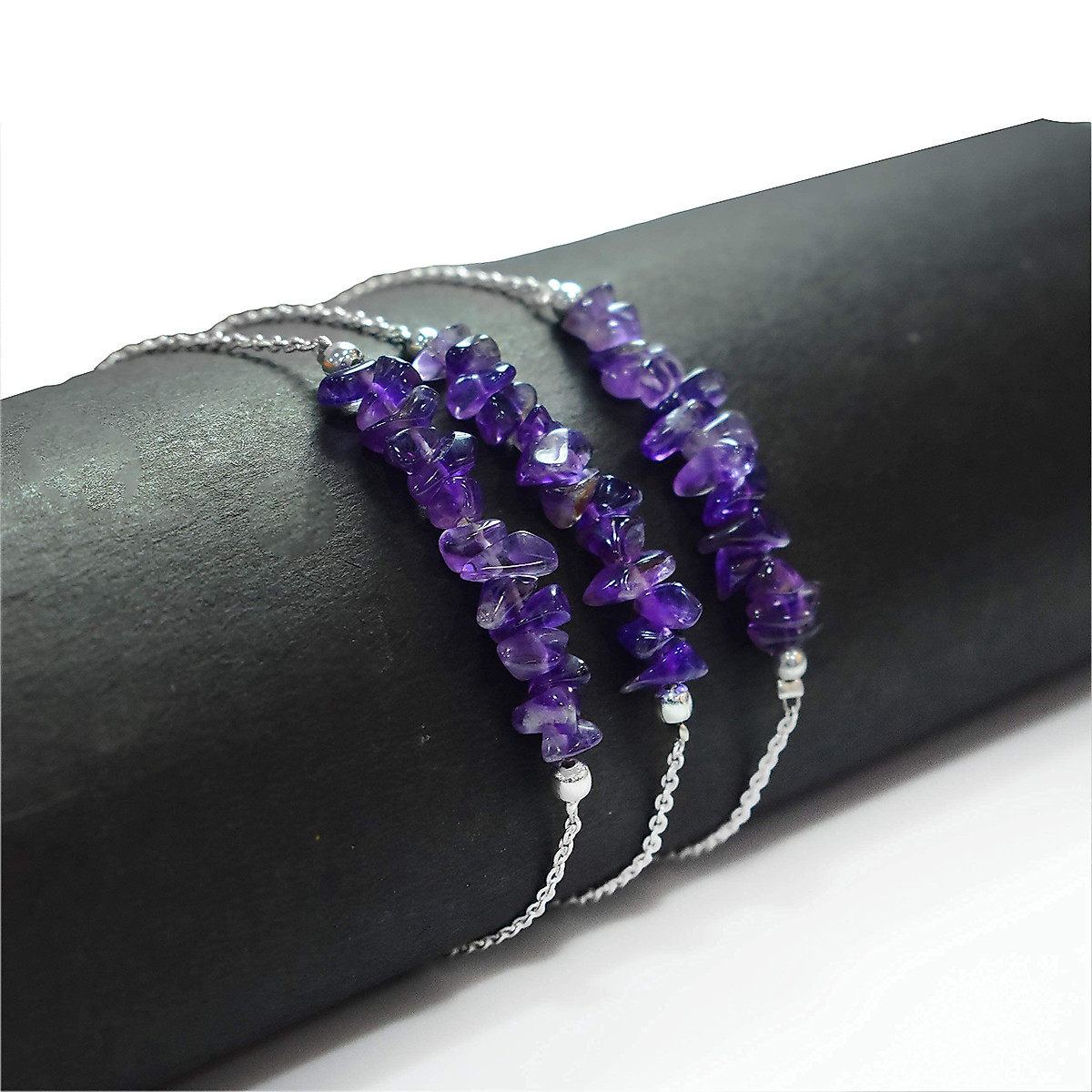 Gempires Natural Purple Amethyst Crystal Bracelet February Birthstone Gifts Hypoallergenic 8 Inch Silver Plated Lightweight Bracelets For Women