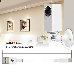2 Pack Wall Mount for Wyze Cam Pan Security Camera with 16.4FT Charging Cable, for Wyze Cam Pan v2 Mounting Kit Including Charging Cord, 360 Degree Adjustable Ceiling Mount and 30 Wire Clips