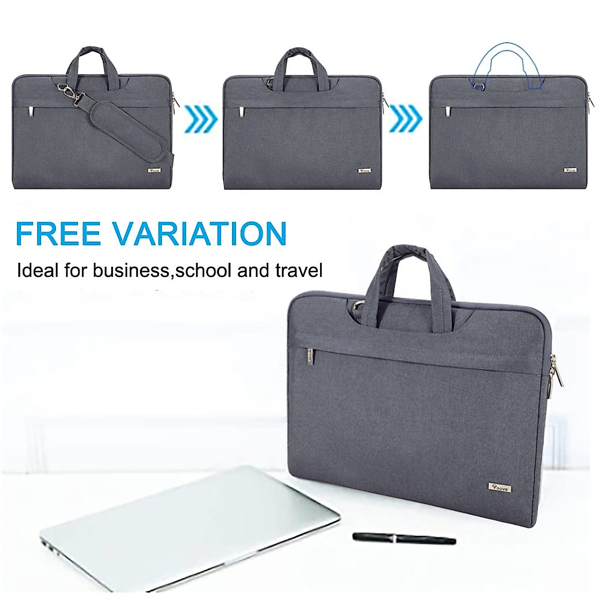 Voova Laptop Sleeve Shoulder Bag 13 13.3 14 Inch, Waterproof Carrying Case Compatible with Macbook Air 13 M1/M2, MacBook Pro 13/14, 13.5 Surface Laptop 3/4, Dell XPS 13, HP Chromebook 14,Grey