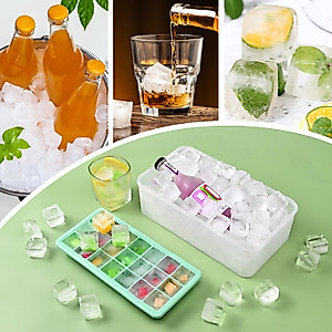 Ice Cube Tray with Lid and Bin: Stackable Covered Ice Cube Maker for Freezer - 2Pack Flexible Easy Release Ice Trays Making 1.25inch Ice Cubes - Removable Lidded Ice Cube Freezing Tray