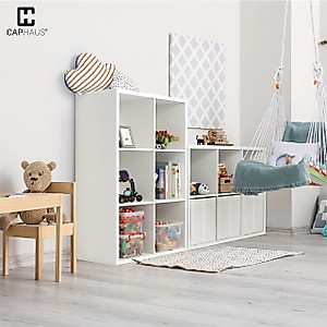 Fencer Wire 13-Inch Storage Organizer Shelf, Extra Thick Exterior Edge, Open Bookcase Divider, 6-8-9 Cube, Rustic Grey Oak and White