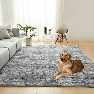 JKMAX Fluffy Shag Area Rugs for Living Room，Tie-Dyed Light Grey Soft Plush Fuzzy 3x5 Rug for Bedroom Nursery Girls Boys Room Kids Room Decor，Upgrade Anti-Skid Carpet for Home Decor Aesthetic