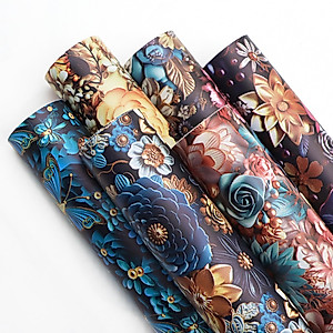 David accessories 6 Pcs 7.7" x 12.9" (20 cm x 33 cm) Flower Printed Faux Leather Fabric Sheets Fabric for DIY Bows Earrings Making Crafts (B)