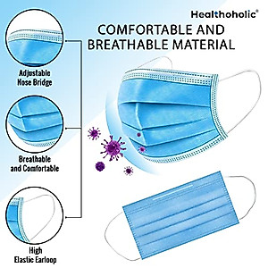 Healthoholic Blue Disposable Face Masks [Bulk Pack of 2000 Pcs, 40 Boxes of 50pcs/Box] Non-Woven, Breathable, Disposable 3-ply Protective Earloop Face Masks