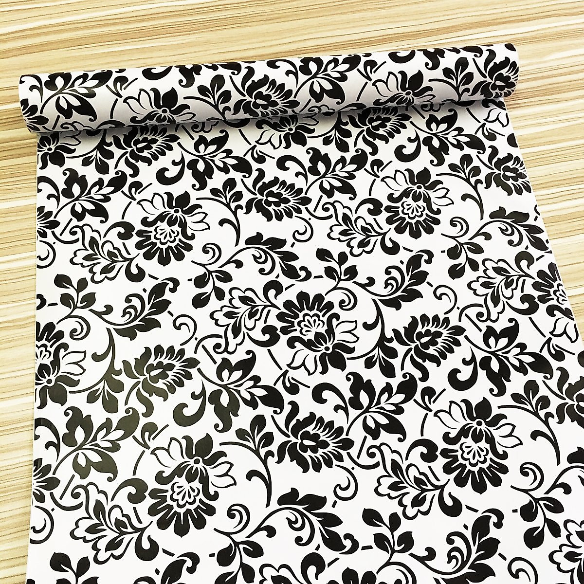 Yifely Peel & Stick Shelf Liner Removable Tabletop Protect Paper for Covering Apartment Old Drawer Cabinets, Black Leaf, 17.7 Inch by 9.8 Feet