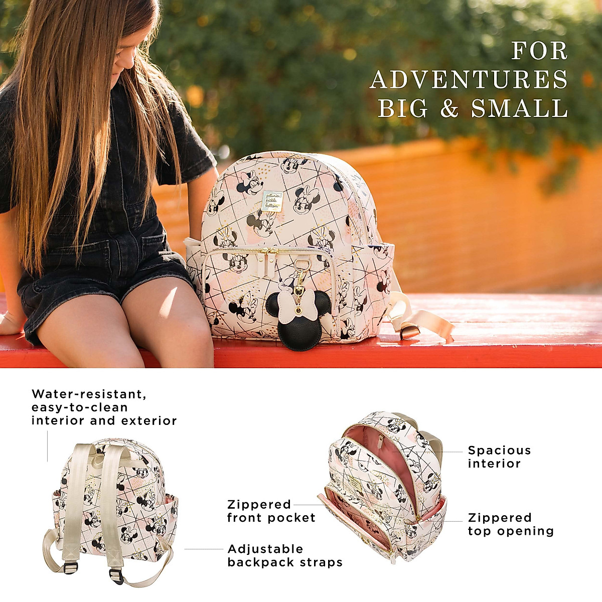 Petunia Pickle Bottom Mini Backpack | Diaper Bag Backpack for Parents | Stylish Bag and Organizer | Compact Backpack for On The Go Moms and Dads | Shimmery Minnie Mouse