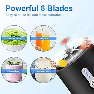 Personal Size Portable Blender - 17Oz USB Rechargeable Blender with 6 Blades | Portable Cup Lid For Outdoors Sports Travel Blender | BPA-Free Plastic Blender Cup For Shakes and Smoothies, Fresh Juice