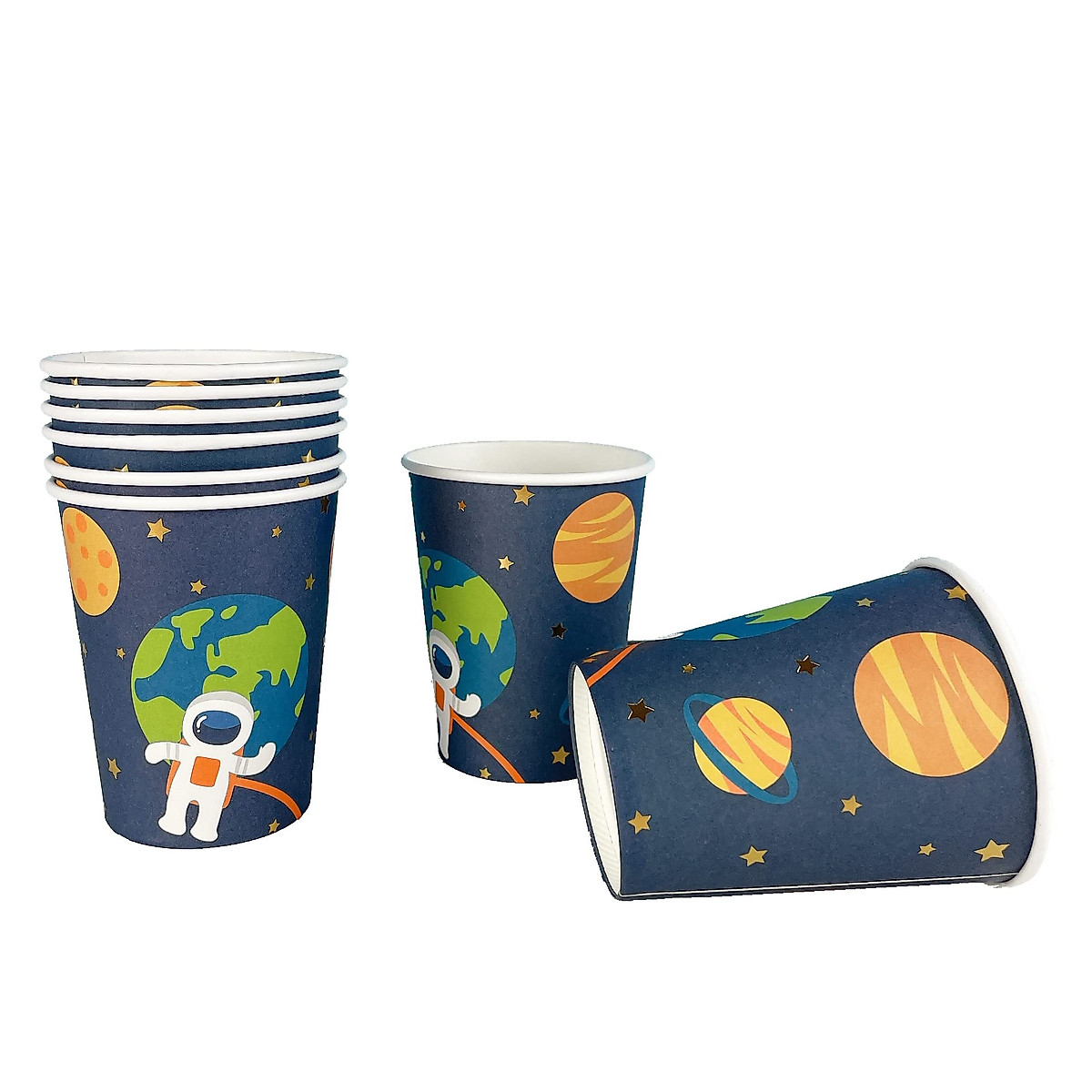 Merrilulu Space Party Cups, 12 ct | Paper Cups | Outer Space Party Tableware | Astronaut, Rocket Ship, Planet, NASA