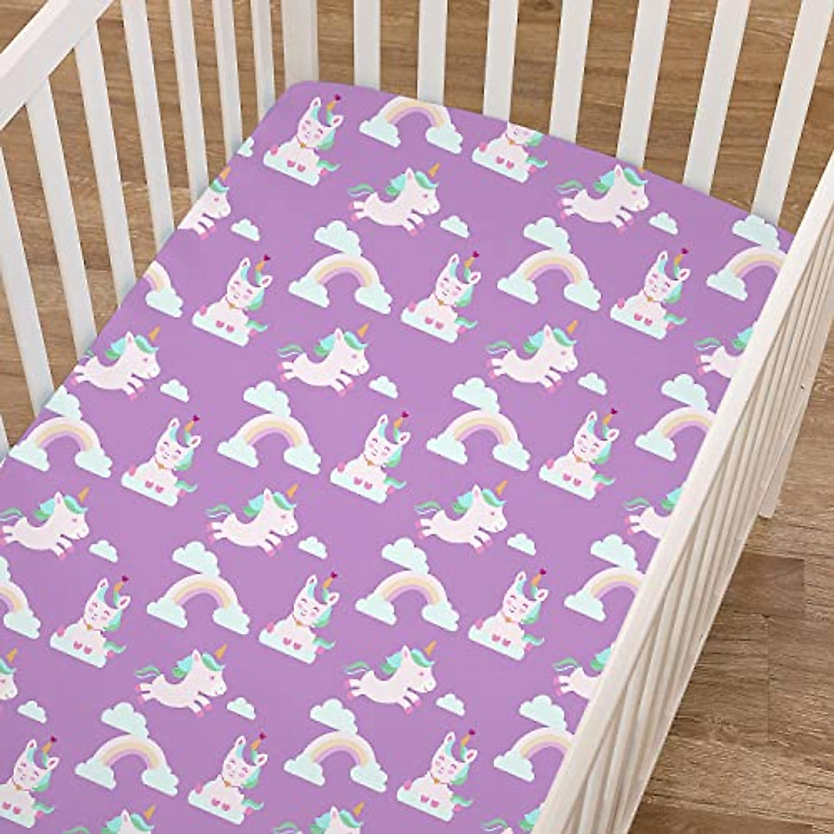 Little Grape Land Crib Sheets Girl 4 Pack, Baby Crib Sheets for Standard Crib & Toddler Mattress, Super Soft Breathable Crib Sheet Set for Girls, Pink Flowers/Elephant/Purple Unicorn/Solid Pink