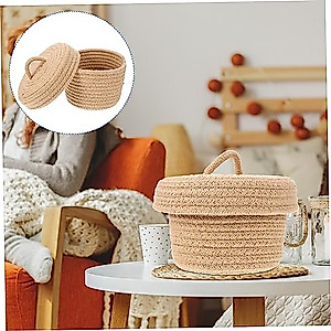 TOYANDONA Storage Basket Tray Decor Book Decorations Baby Basket Woven Toy Bin Storage Baskets with Lids Cotton Rope Woven Basket Cotton Rope Brown Tabletop Basket Desktop Storage Basket Key