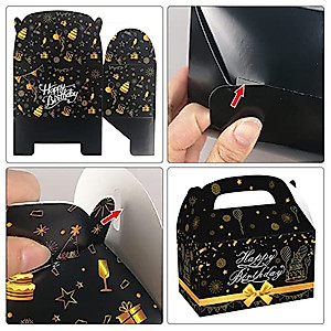 CIEOVO 24 Pack Black Gold Birthday Cardboard Treat Box Happy Birthday Black Gold Party Favor Boxes Party Goody Bags Treat Boxes for Men and Woman Birthday Supplies