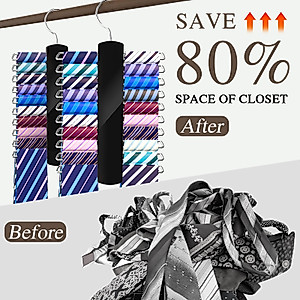 Dolinvo Tie Rack Tie Hanger 2Pack, Premium Wooden Tie Organizer 40 Storage Capacity Tie Holder for Closet,360 Degree Space Saving Ties/Belt/Scarves Hanger for Men,Black